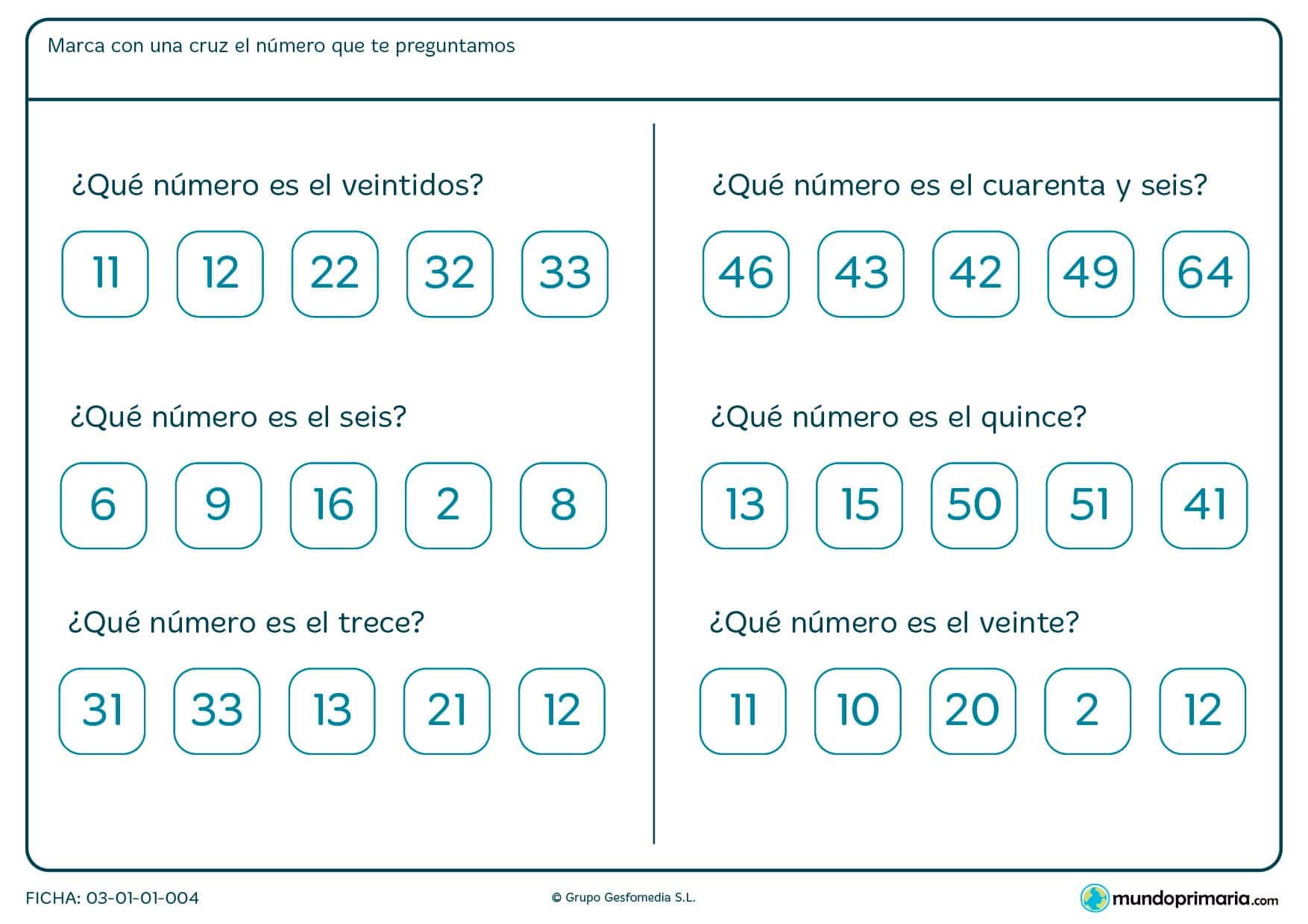 Ficha de cómo se escriben los números para Primaria