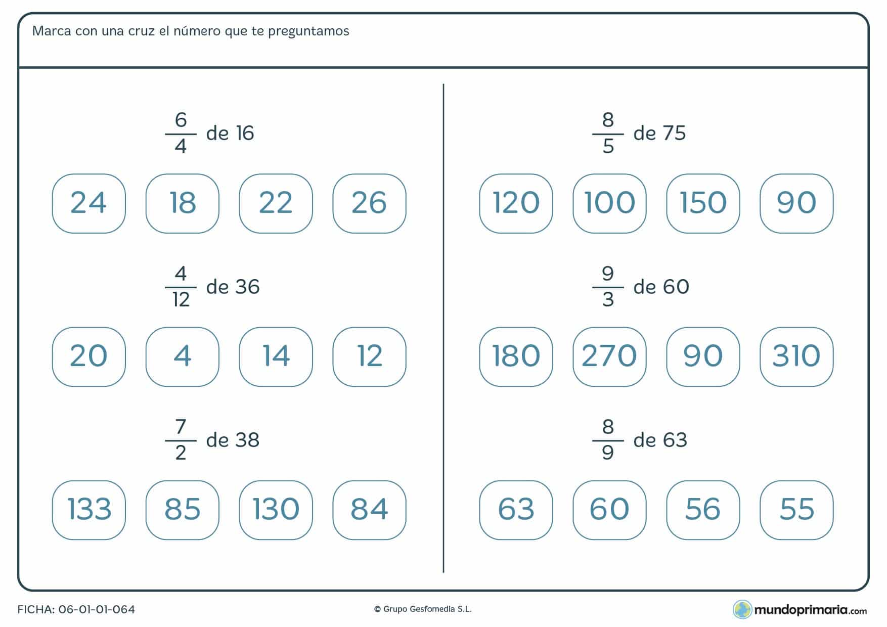 Ficha de hallar el número resultado de la fracción para Primaria