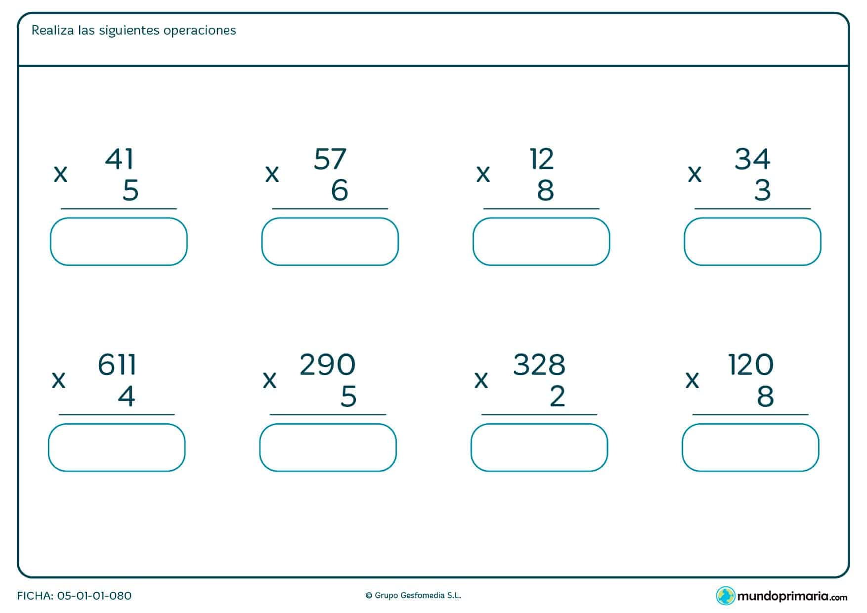 Ficha de multiplicar en vertical por dos y tres cifras para Primaria Ficha de multiplicar en vertical por dos y tres cifras para Primaria