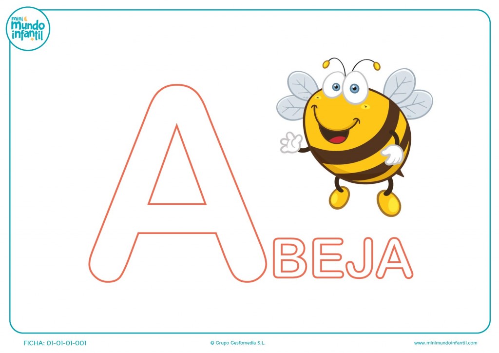 Colorea la inicial A de abeja para educación infantil