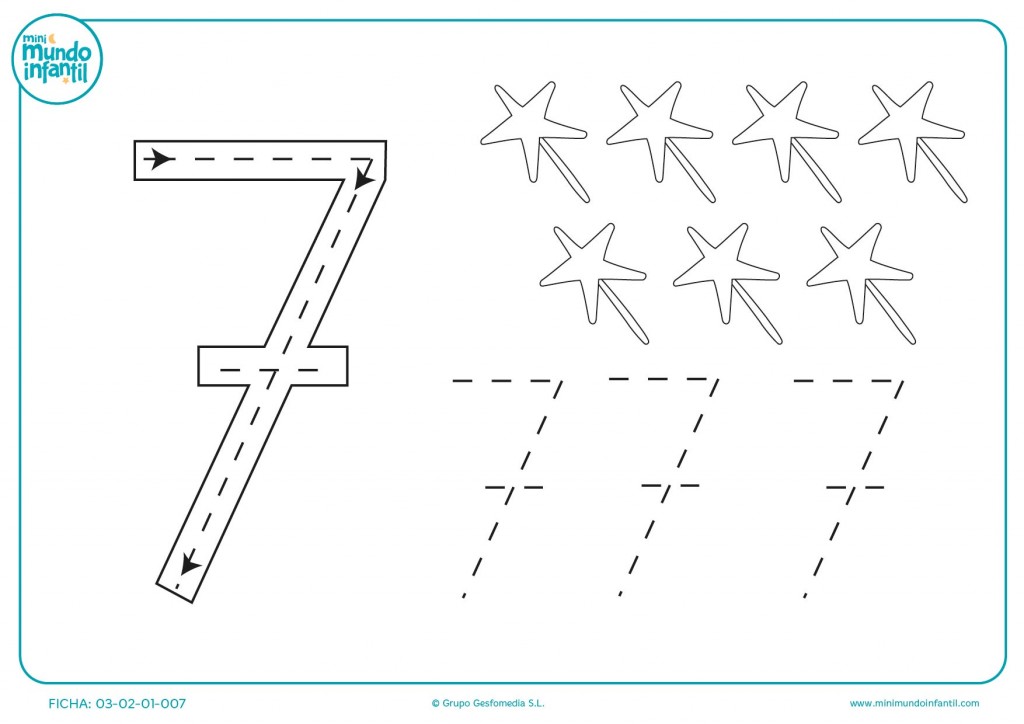 Continuar el trazo para aprender el número 7