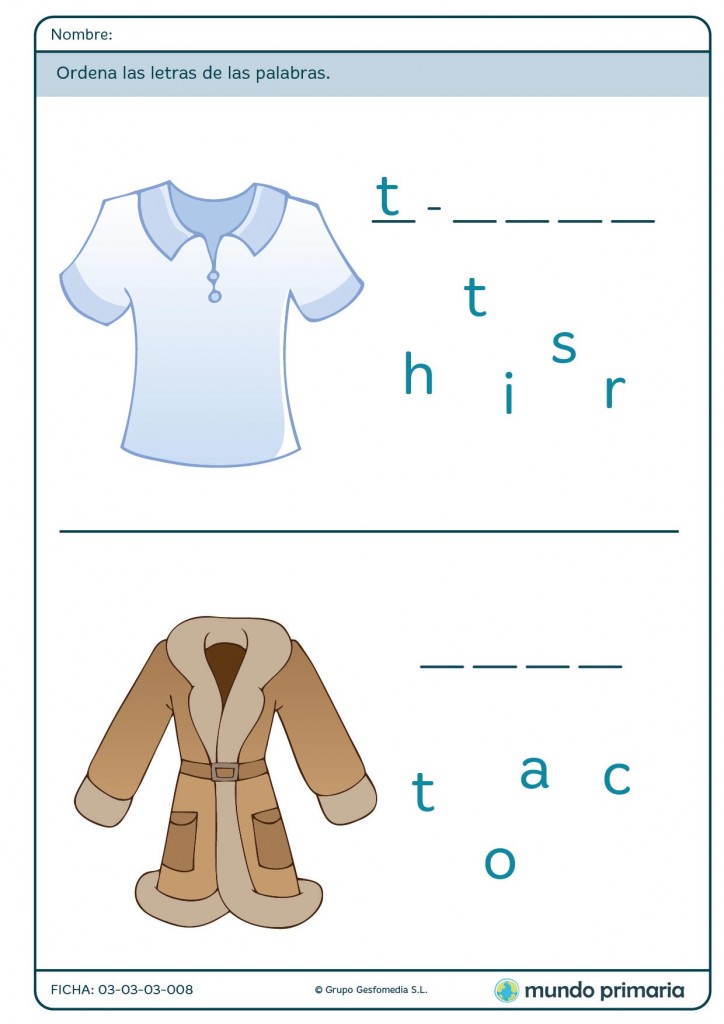 Ejercicios de INGLÉS para niños de primaria Para imprimir