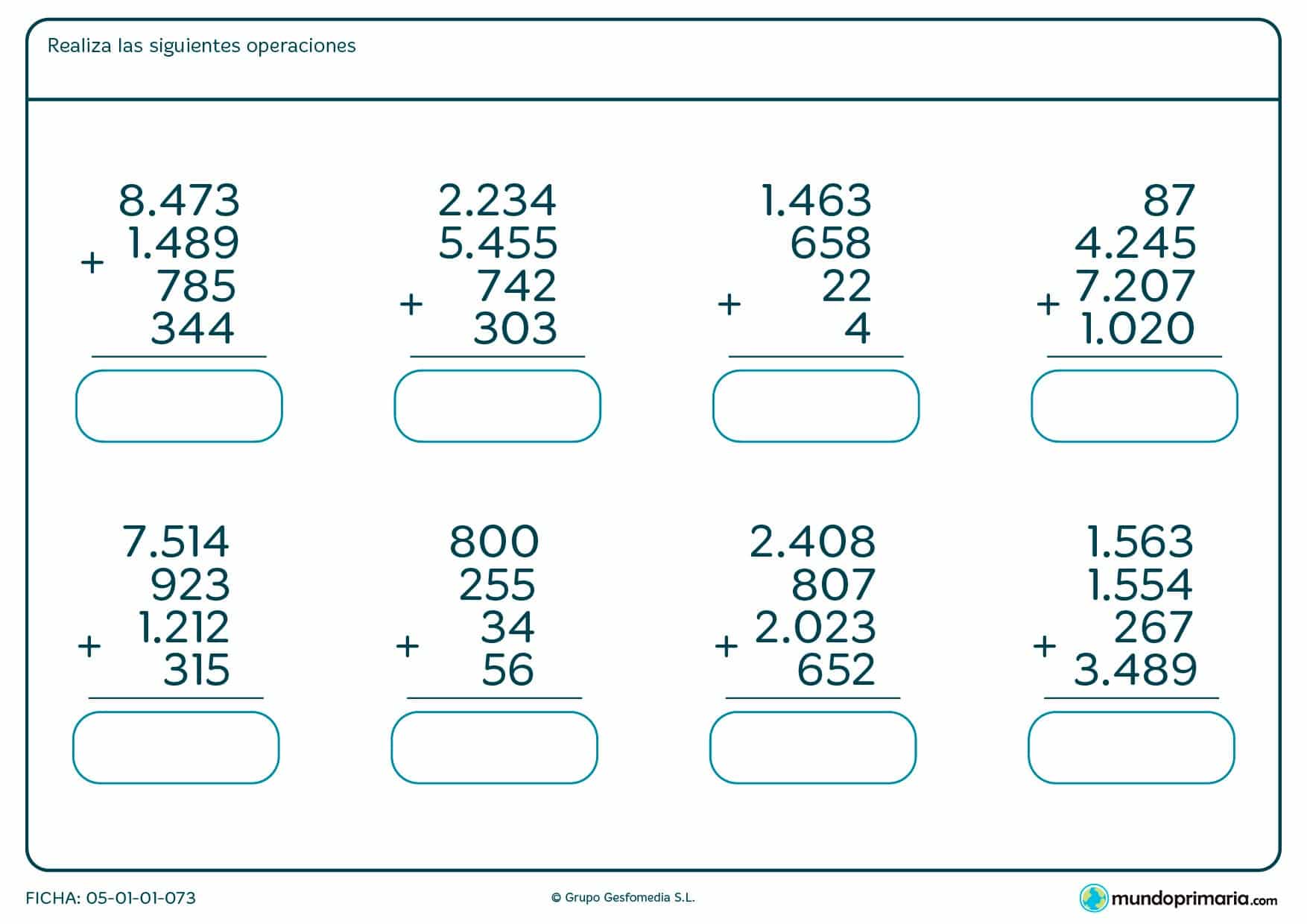 Ficha de hacer sumas de 4 números hasta cuatro cifras en Primaria ... Ficha de hacer sumas de 4 números hasta cuatro cifras en Primaria ...