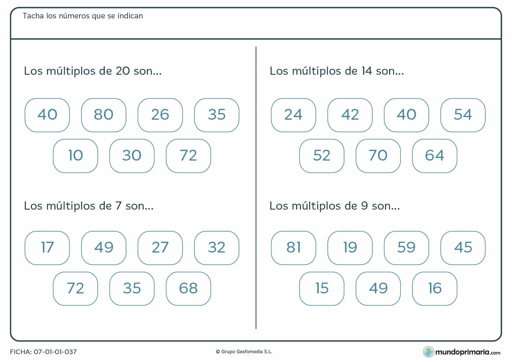 Ficha para practicar los múltiplos para Primaria – Mundo Primaria